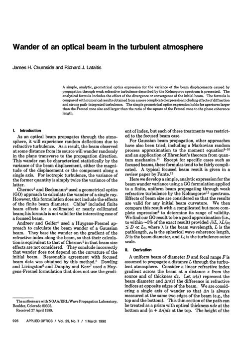 Pdf Wander Of An Optical Beam In The Turbulent Atmosphere