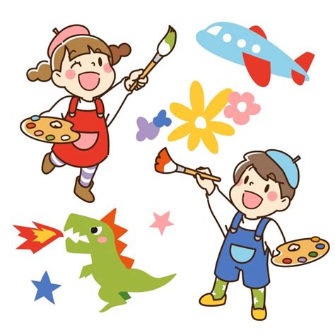 絵を描く子供たち 無料イラスト素材素材ラボ