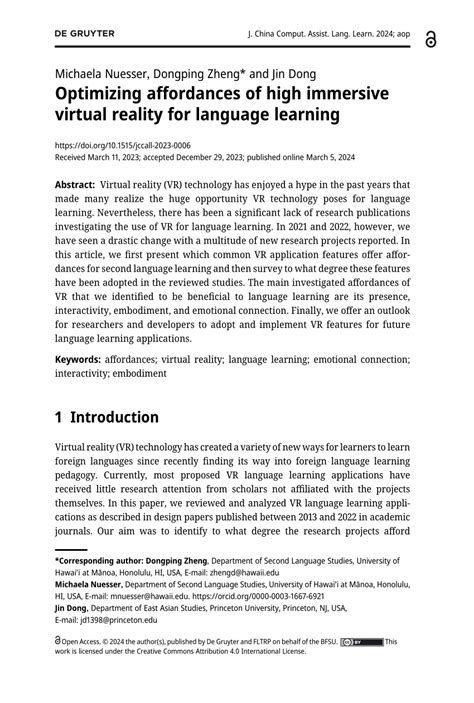 Pdf Optimizing Affordances Of High Immersive Virtual Reality For Language Learning