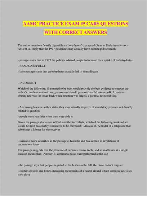 Aamc Practice Exam 5 Cars Questions With Correct Answers Aamc Fl