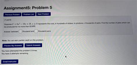 Solved Assignment5 Problem 5 Previous Problem Problem List