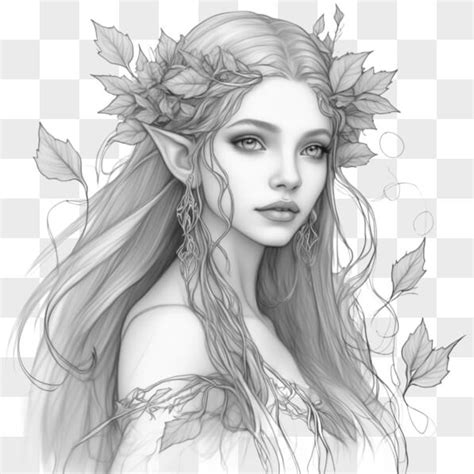 Download Elf Girl Drawing With Long Hair And Leaves Sketches Online