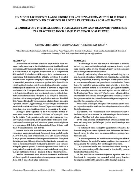 Pdf A Laboratory Physical Model To Analyse Flow And Transport Processes In A Fractured Rock
