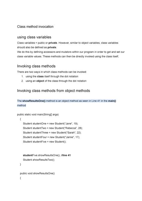 Class Method Invocation Class Method Invocation Using Class Variables Class Variables Public