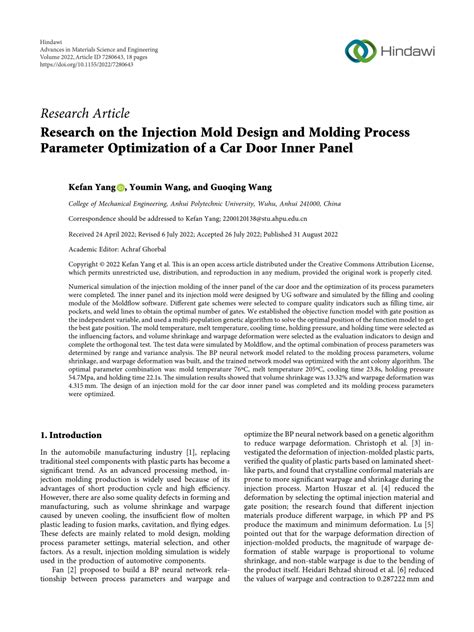 Pdf Research On The Injection Mold Design And Molding Process