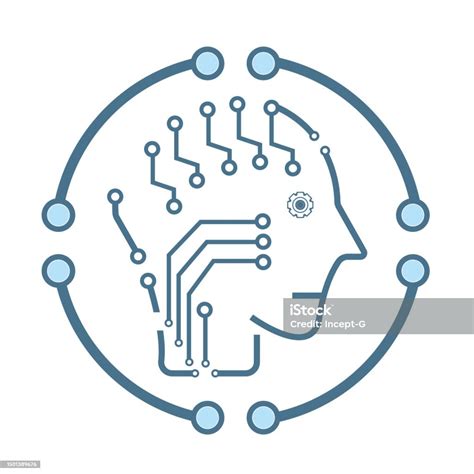서큐트와 인공 지능 라인 아이콘이 있는 Ai 헤드 기술 기호 개념 사이버네틱 아이콘 Ai 기술 벡터 일러스트레이션을 위한 Ai 개념에 대한 스톡 벡터 아트 및 기타 이미지