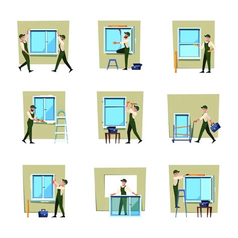 Premium Vector Window Installing Modern Transparent Glass With Pvc
