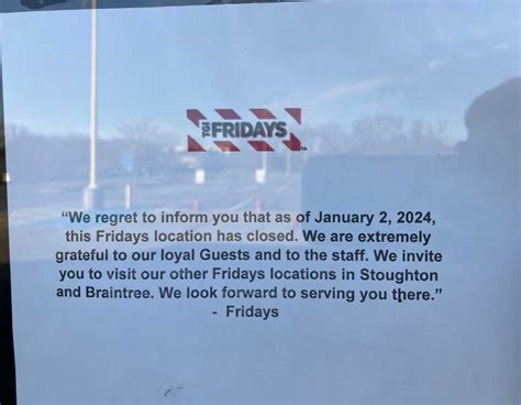 Tgi Fridays Abruptly Closes Six Locations Telling Customers With A Note