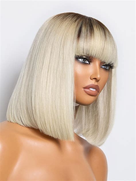 Luvme Hair Ombre Blonde Bob Wig With Bangs Human Hair