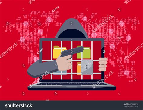 Anonymous Hacker Hood Pointing Gun Locked Stock Vector Royalty Free 655041256