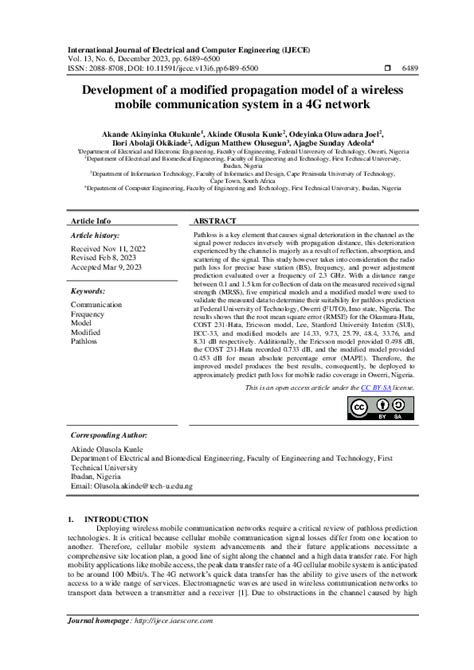 Pdf Development Of A Modified Propagation Model Of A Wireless Mobile Communication System In A