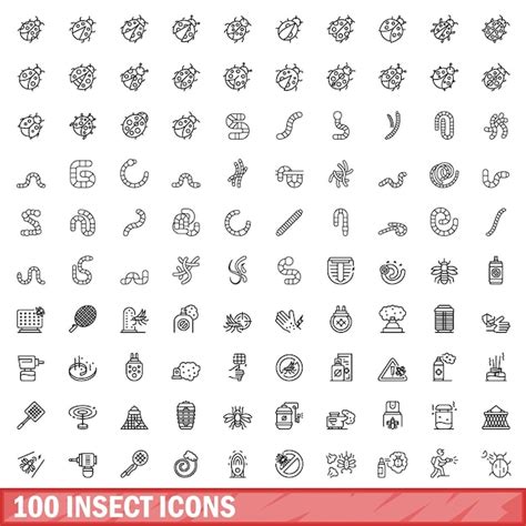 100 Insectenpictogrammen Instellen Kaderstijl Premium Vector