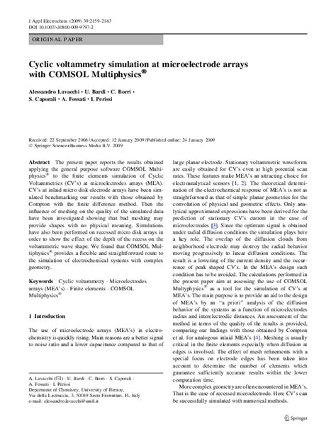 pdf cyclic voltammetry simulation at microelectrode arrays with