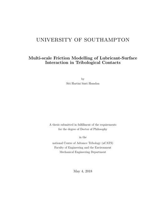 Pdf Multi Scale Friction Modelling Of Lubricant Surface Interaction