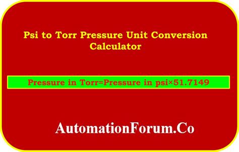 Psi To Torr Pressure Unit Conversion Calculator