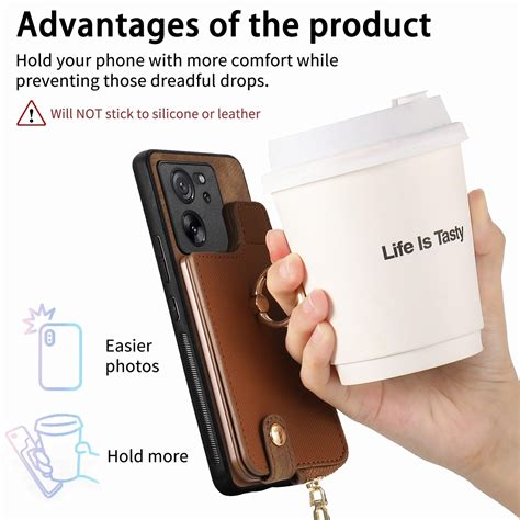For Xiaomi T T Pro Cross Leather Ring Vertical Zipper Wallet Back Phone Case Brown