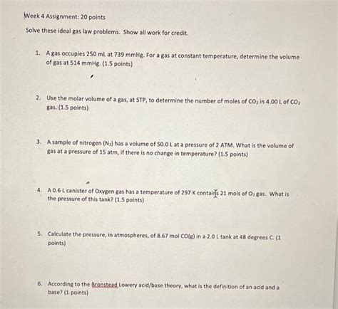 solved week 4 assignment 20 points solve these ideal gas