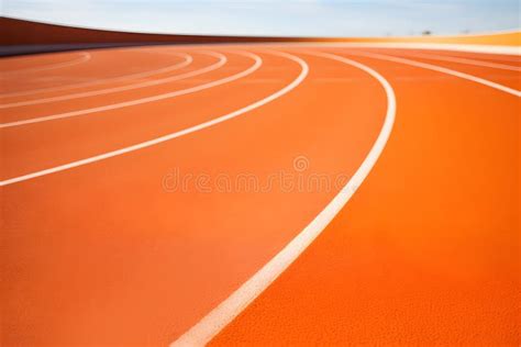 Clos Eup Of Orange Empty Racing Track In Empty Stadium Stock