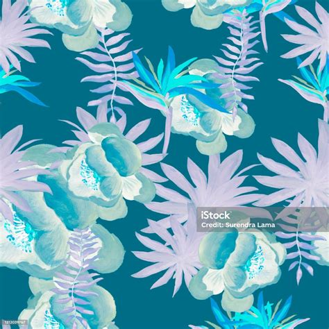 해군 열대 회화 인디고 원활한 잎 핑크 무늬 식물 푸른 봄 잎꽃 직물 드로잉 팜 장식 히비스커스 플로라 식물 0명에 대한 스톡 벡터 아트 및 기타 이미지 Istock