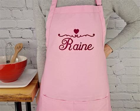 Personalized Pink Apron With Gold Embroidery Thread Womens Pink Apron