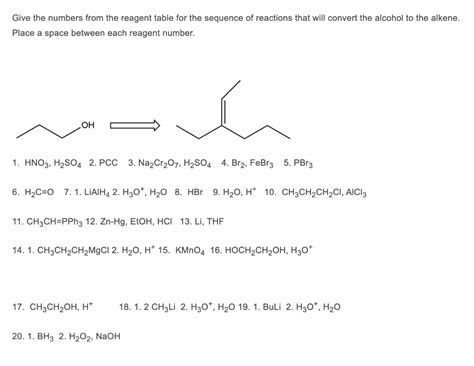 Solved Give the numbers from the reagent table for the | Chegg.com