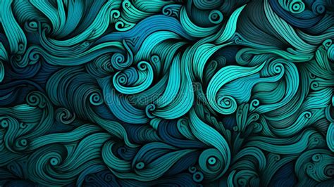 Abstract Background Of Intricate Patterns In Cyan Colors Antique