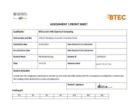 1141241414141241 Assignment 1 Front Sheet Qualification Btec Level 5 Hnd Diploma In Computing