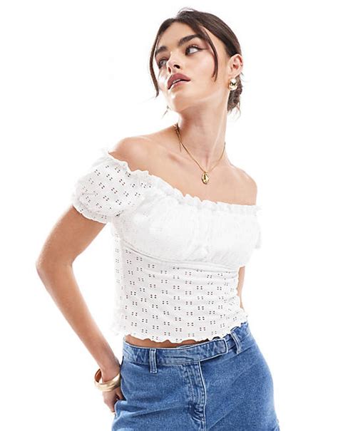 Asos Design Top Tendance Folk En Broderie Anglaise Blanc Asos