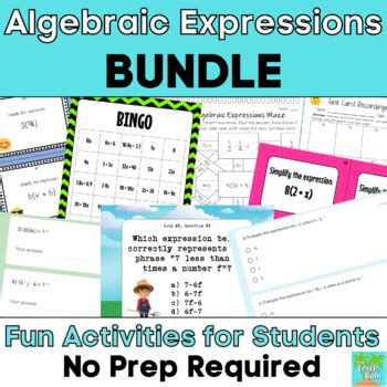 BUNDLE Algebraic Expressions Write Evaluate And Simplify By The Teach Bum