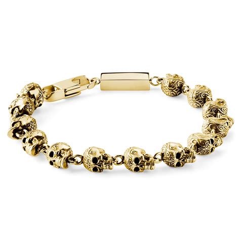 Rico Pulsera De Calaveras De Acero Inoxidable Dorado ¡en Stock Arkai