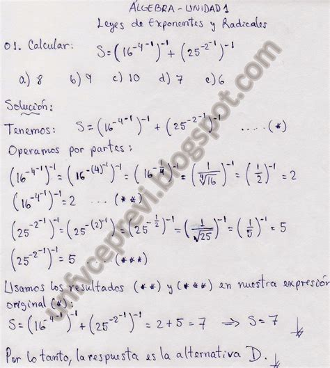 UNFV CEPREVI Leyes de Exponentes y Radicales Álgebra CEPREVI