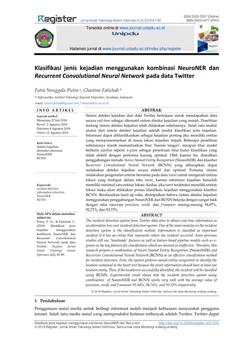 pdf klasifikasi jenis kejadian menggunakan kombinasi neuroner dan recurrent convolutional