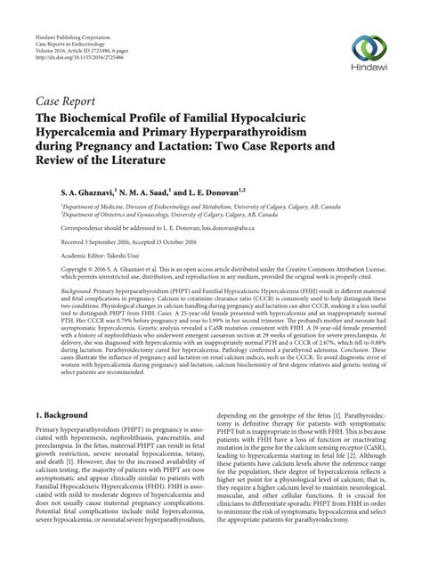PDF The Biochemical Profile Of Familial Hypocalciuric Hypercalcemia
