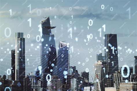 Premium Photo Abstract Virtual Binary Code Illustration On New York City Skyline Background