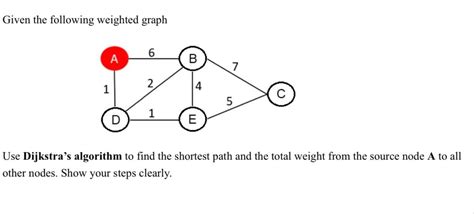 Answered Given The Following Weighted Graph 6 A Bartleby