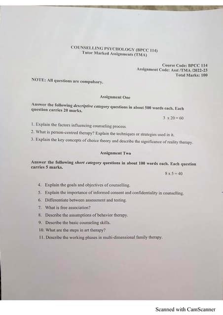 Counselling Psychology Bpcc 114 Solved Assignment Pdf