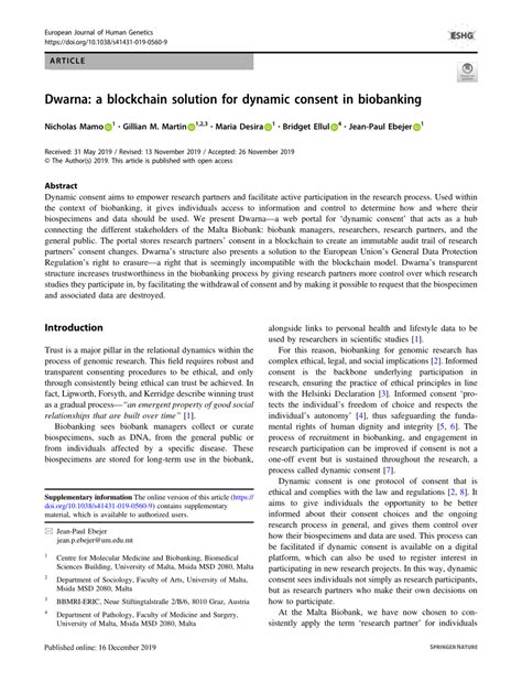 Pdf Dwarna A Blockchain Solution For Dynamic Consent In Biobanking