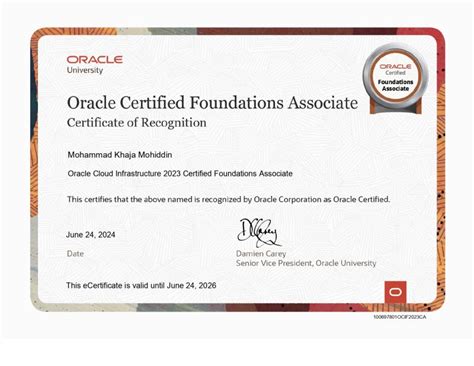Mohammad Khaja Mohiddin On Linkedin Oraclecloud Cloudcomputing Certification