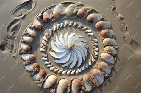 Premium Photo Overhead View Of A Spiraling Fibonacci Sequence Made From Seashells On A Sandy Beach