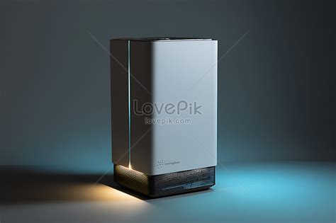 어두운 배경에 대한 현대식 공기 청정기의 디자인 표시