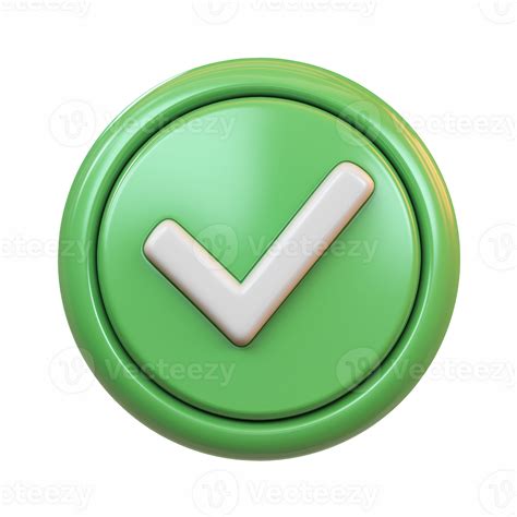 3d Green Check Mark Button Icon Symbol For Approval Confirmation