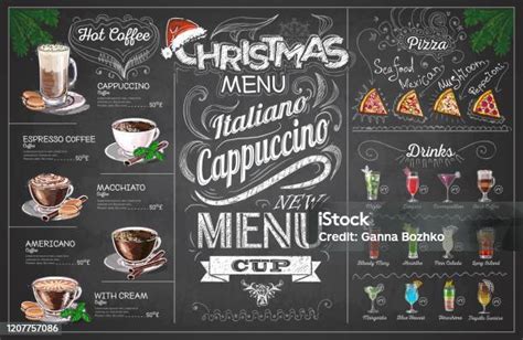 빈티지 분필 그리기 크리스마스 메뉴 디자인입니다 레스토랑 메뉴 분필 그림에 대한 스톡 벡터 아트 및 기타 이미지 분필 그림 피자 가격 Istock