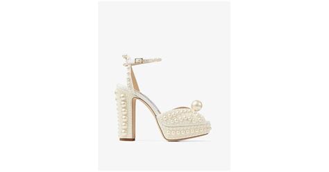 Jimmy Choo Sacaria 120 Pearl Embellished Satin Platform Sandals In