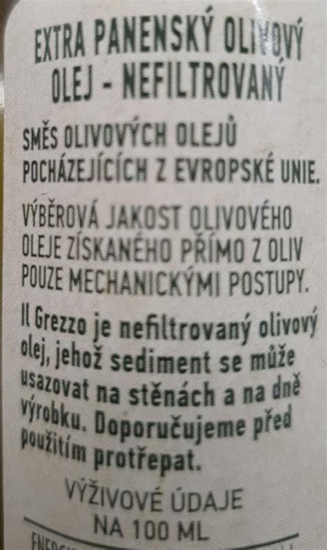 Il Grezzo Unfiltered Extra Virgin Olive Oil Costa D Oro Kalorie KJ A