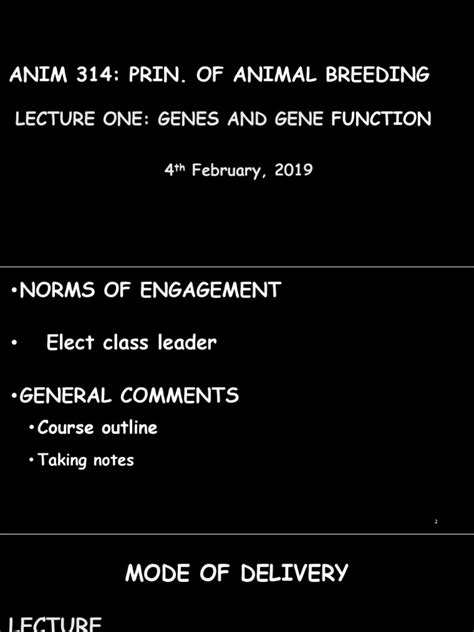 Anim 314 Lecture 1 One Feb 2019 Pdf Zygosity Gene