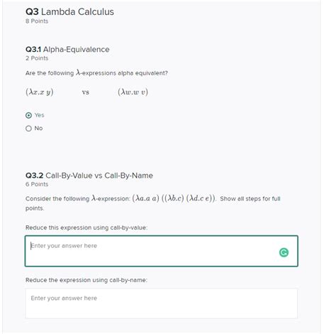 Q3 Lambda Calculus 8 Points Q31 Alpha Equivalence 2