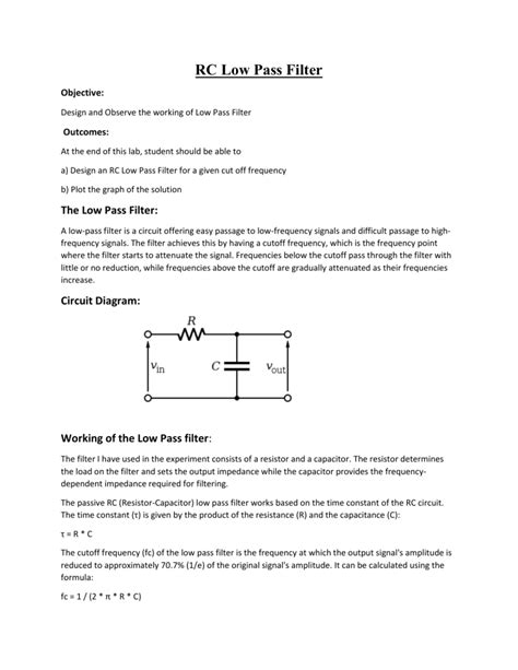 Rc Low Pass And High Pass Filter Lab Report