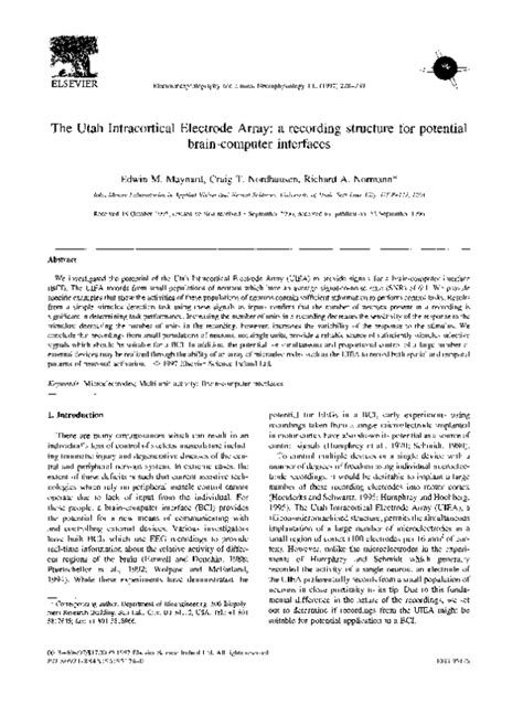Pdf The Utah Intracortical Electrode Array A Recording Structure For