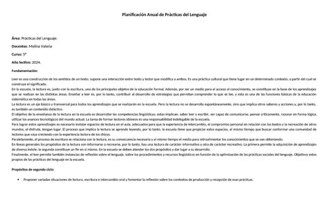 Planificación Anual Prácticas Del Lenguaje 5to Año Planificación