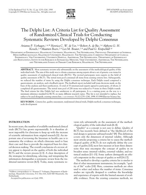 Pdf The Delphi List A Criteria List For Quality Assessment Of